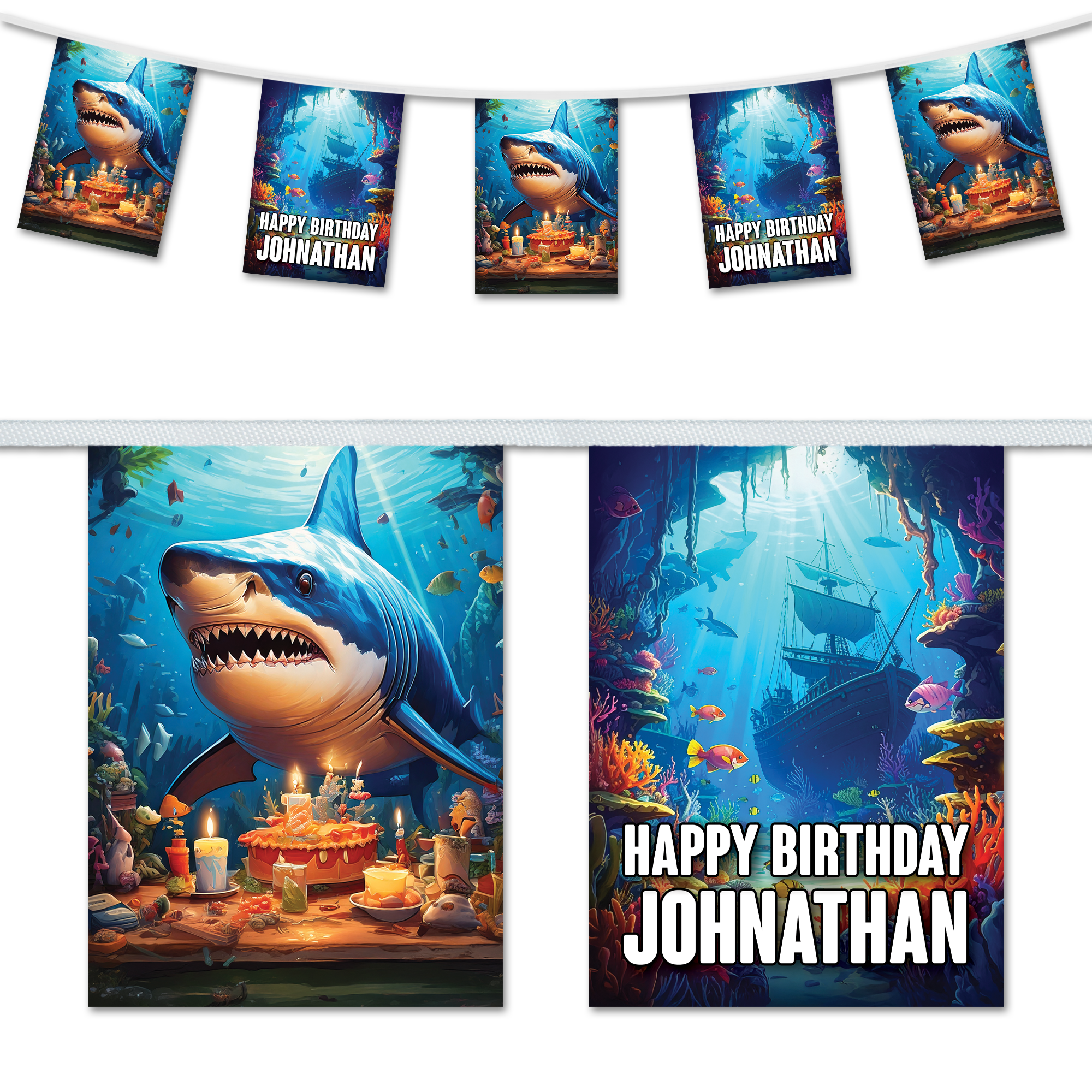 Personalised Shark Birthday Bunting V1 – BuntingFlags.uk