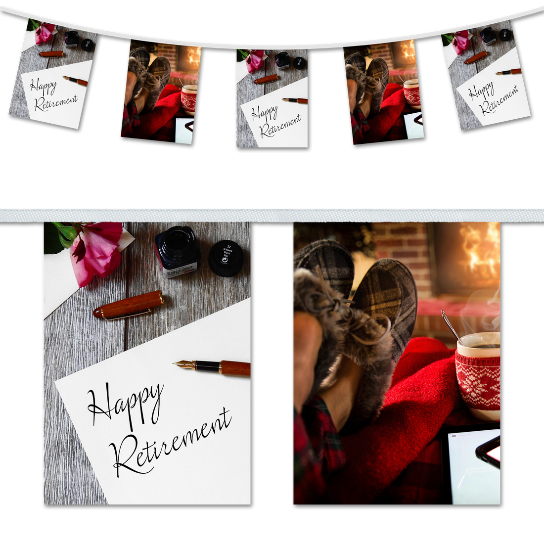 Happy Retirement Slippers & Note Design – BuntingFlags.uk